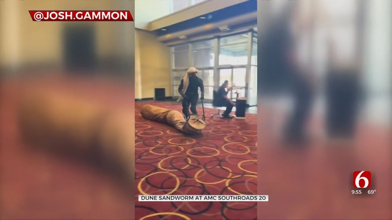 Man Rides Homemade Sandworm For Dune: Part II At Tulsa Theater - YouTube