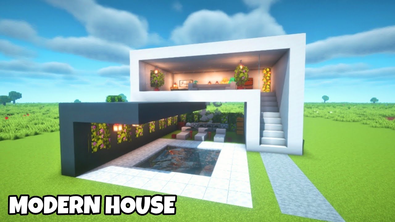 Minecraft: Modern House with Pool - YouTube