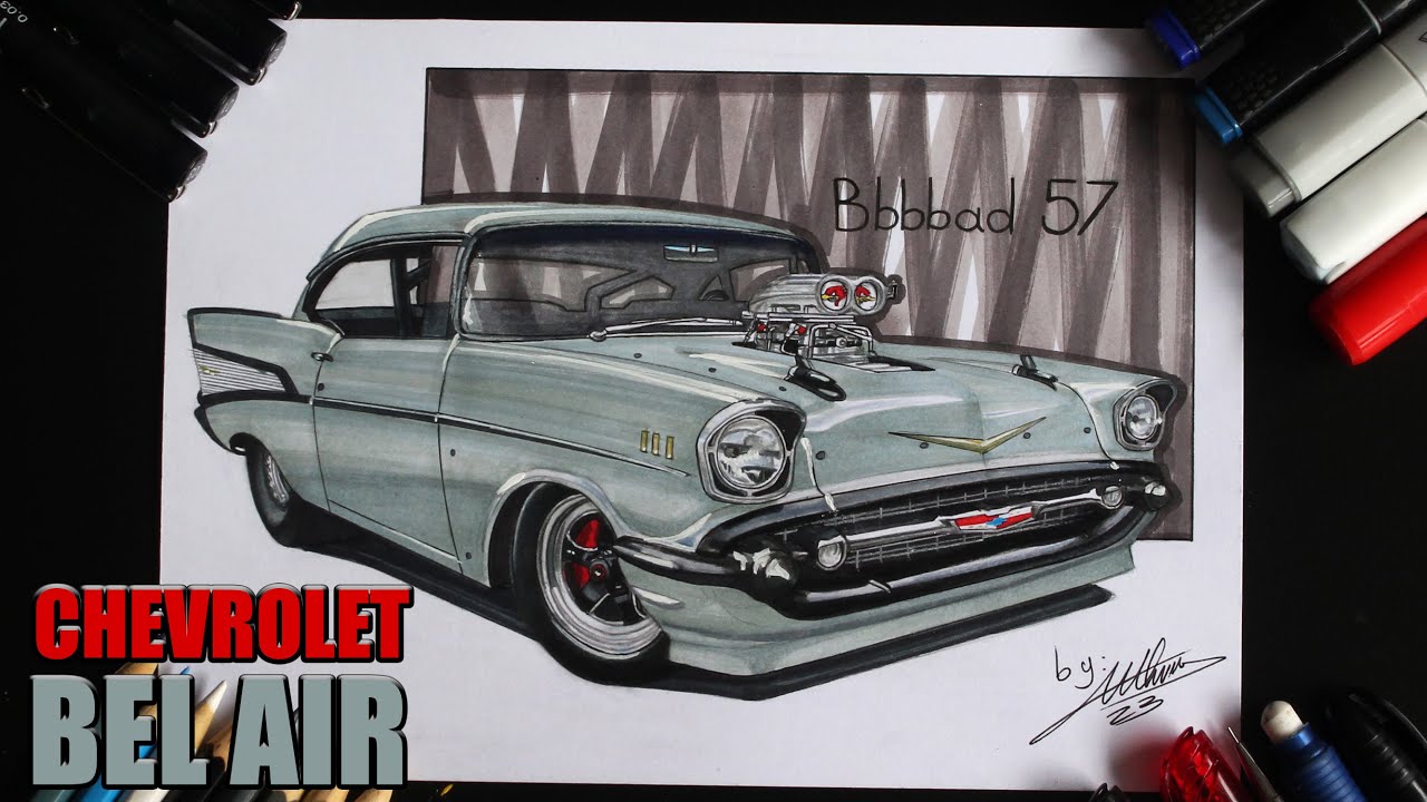 TIME LAPSE DRAWING | Desenhando - Chevrolet Bel Air 1957 Hot Rod ️ ...