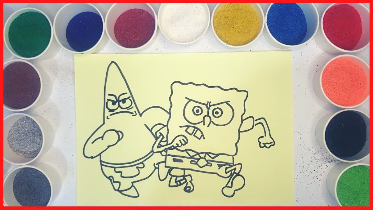 spongebob and patrick coloring with color sand painting satisfying ...