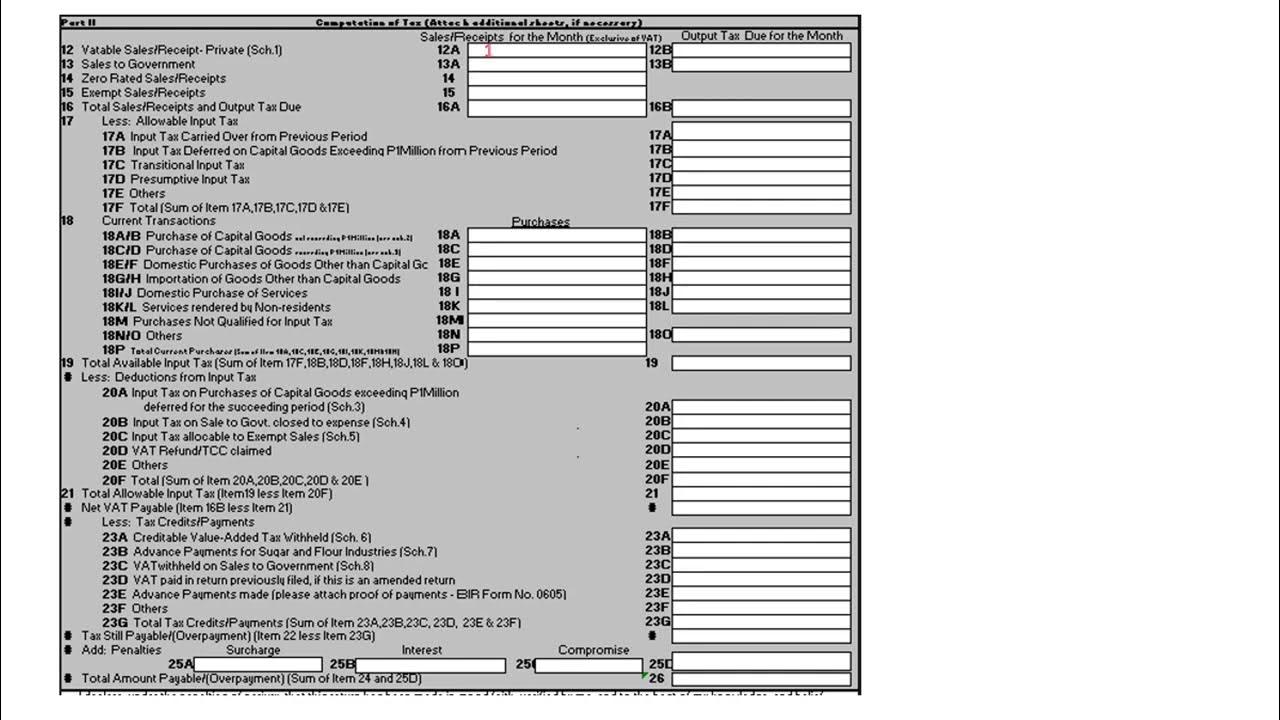 Illustration on how to fill out BIR Form 2550M (Monthly VAT Declaration) - YouTube