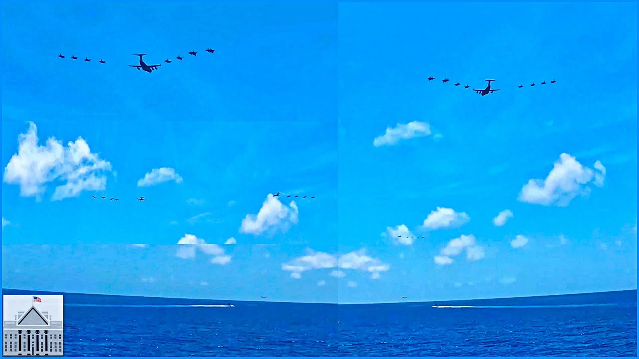 Valiant Shield 2024 Formation Fly Over: F/A-18s, B-1s, F-22s, F-16s ...
