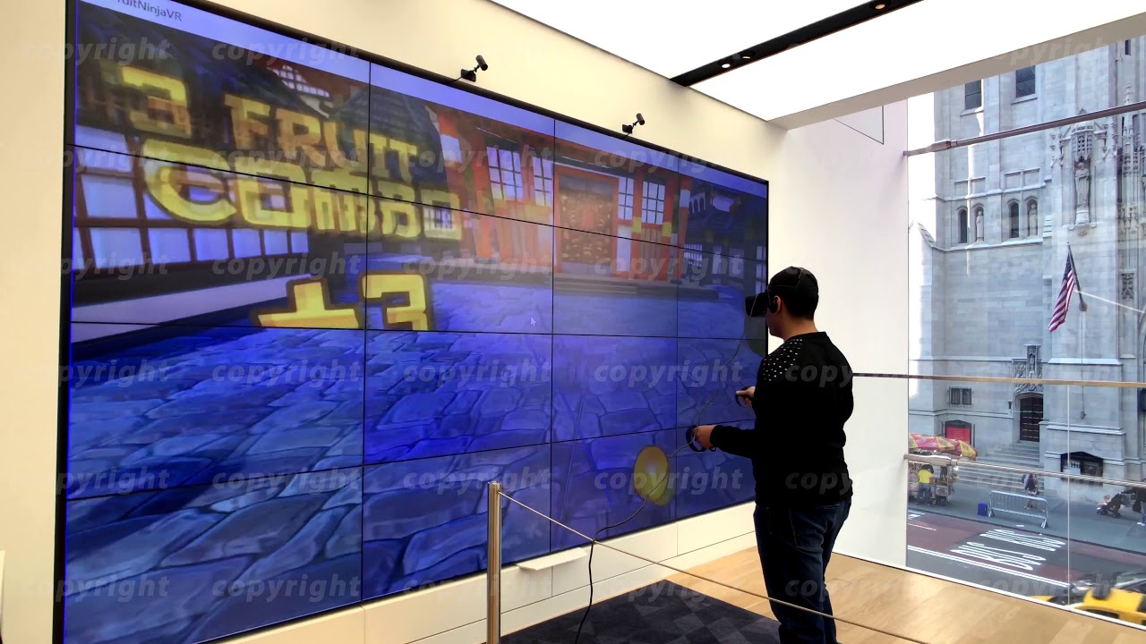 Player tests mixed reality game in helmet in Microsoft store - YouTube