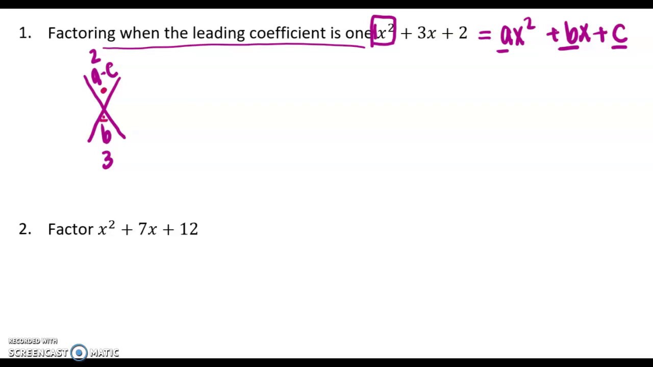 Factoring when the leading Coef. is one - YouTube