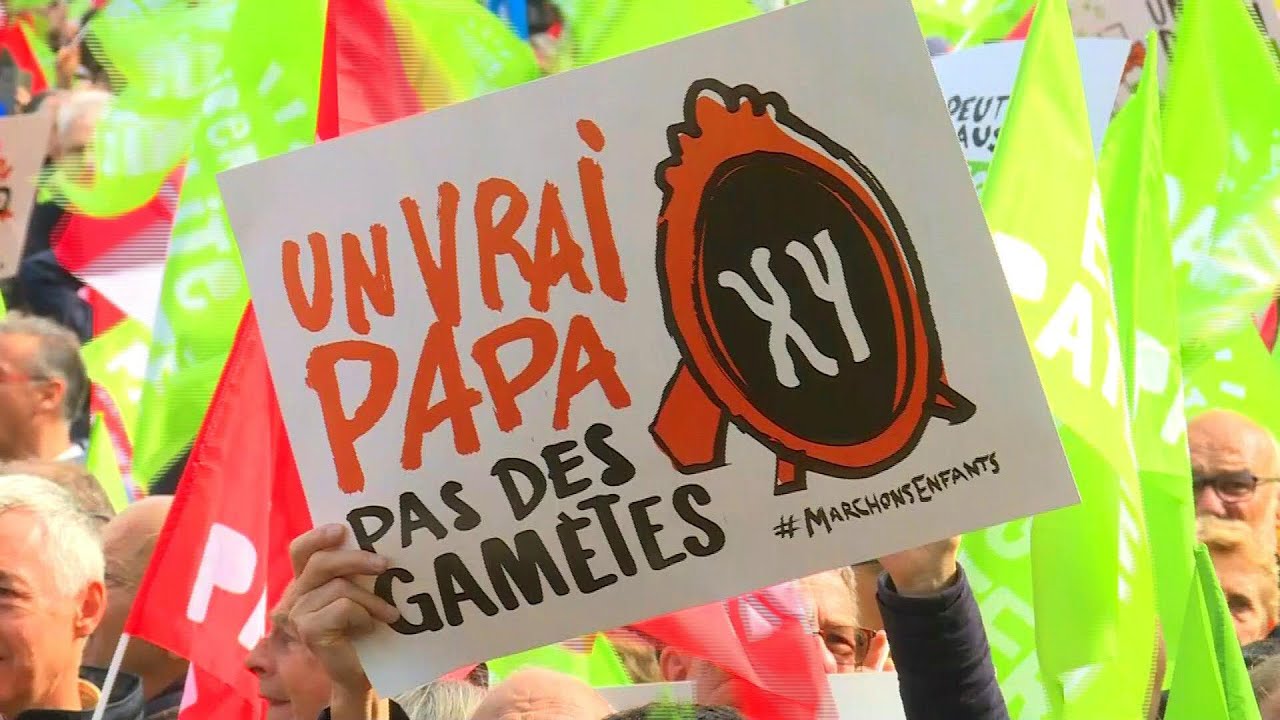 Thousands protest French IVF law for single women, lesbians | AFP - YouTube