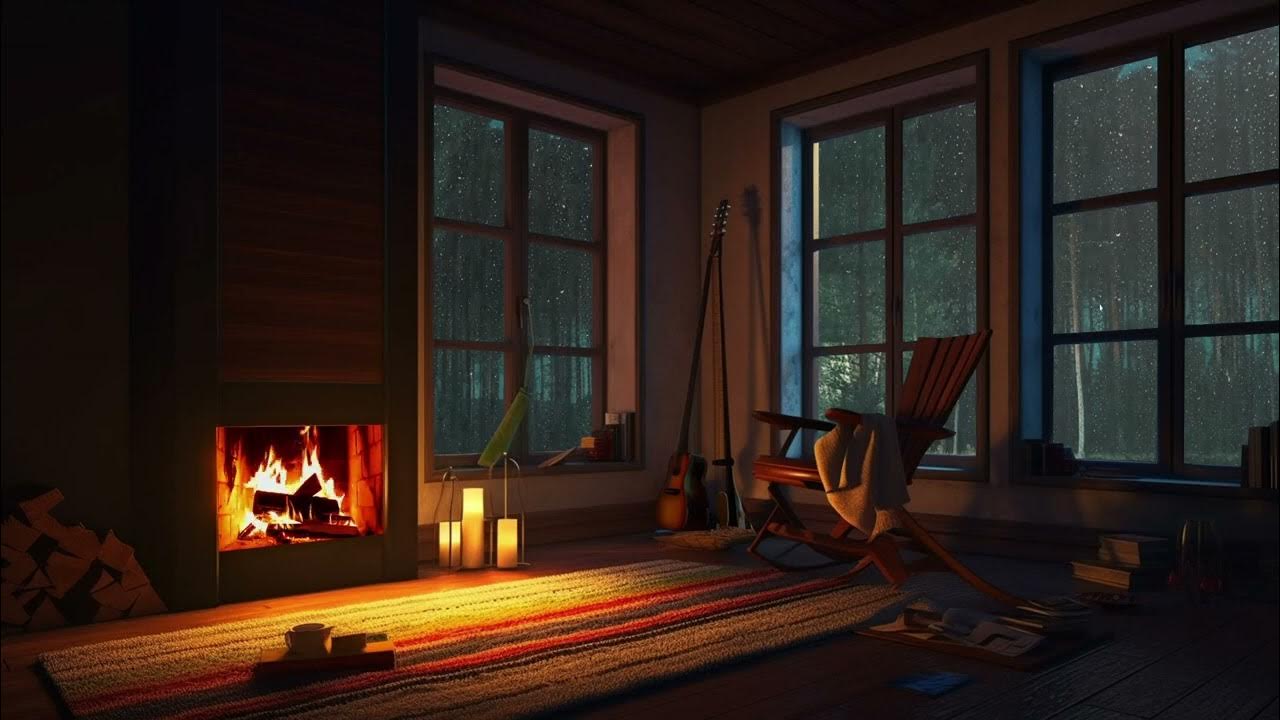 10 Hour Cozy Room Ambience🌙 Rain On Window Sounds With Crackling Fire