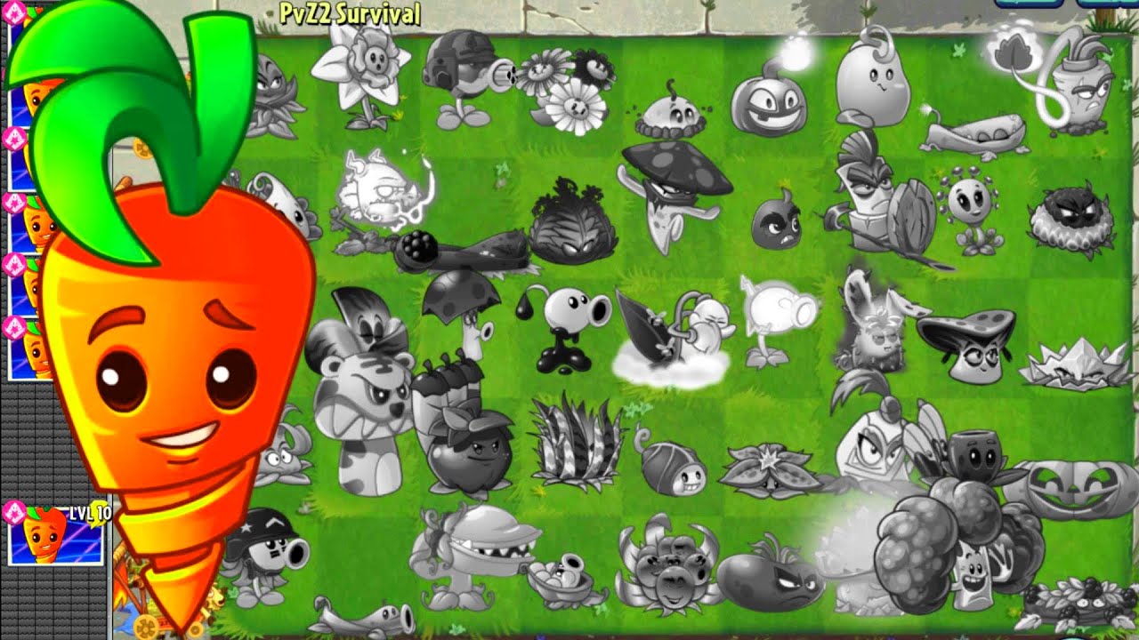 PvZ2 Survival - All New Plants (Ice shroom, Nightcap...) Burned ...