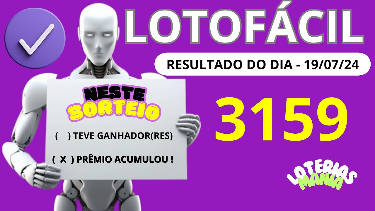 LOTOFACIL HOJE 19/07/2024, CONCURSO 3159 - YouTube