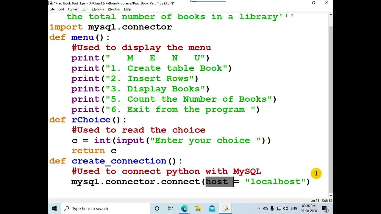 Python-MySQL connectivity: Menu driven program – 3: Part 1 of 3 - YouTube
