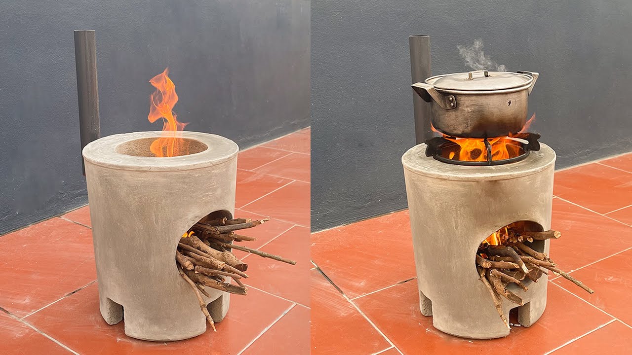 How to make a simple wood stove from old plastic barrels - YouTube