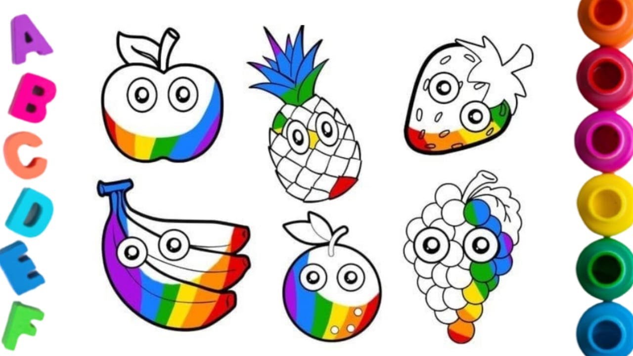 HOW TO DRAW CUTE FRUITS 🍏🍓🍌🍊🍇|COLORING AND PAINTING FOR KIDS AND ...