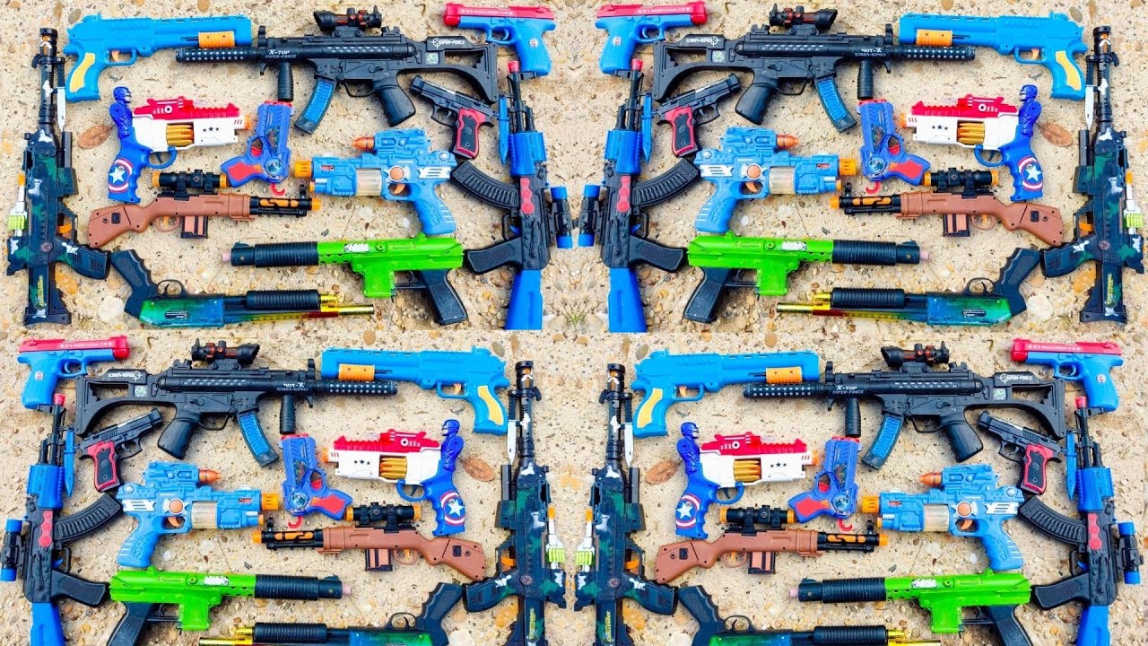 collecting 7 sniper rifle and ak 47 guns spider-man gun super machine ...