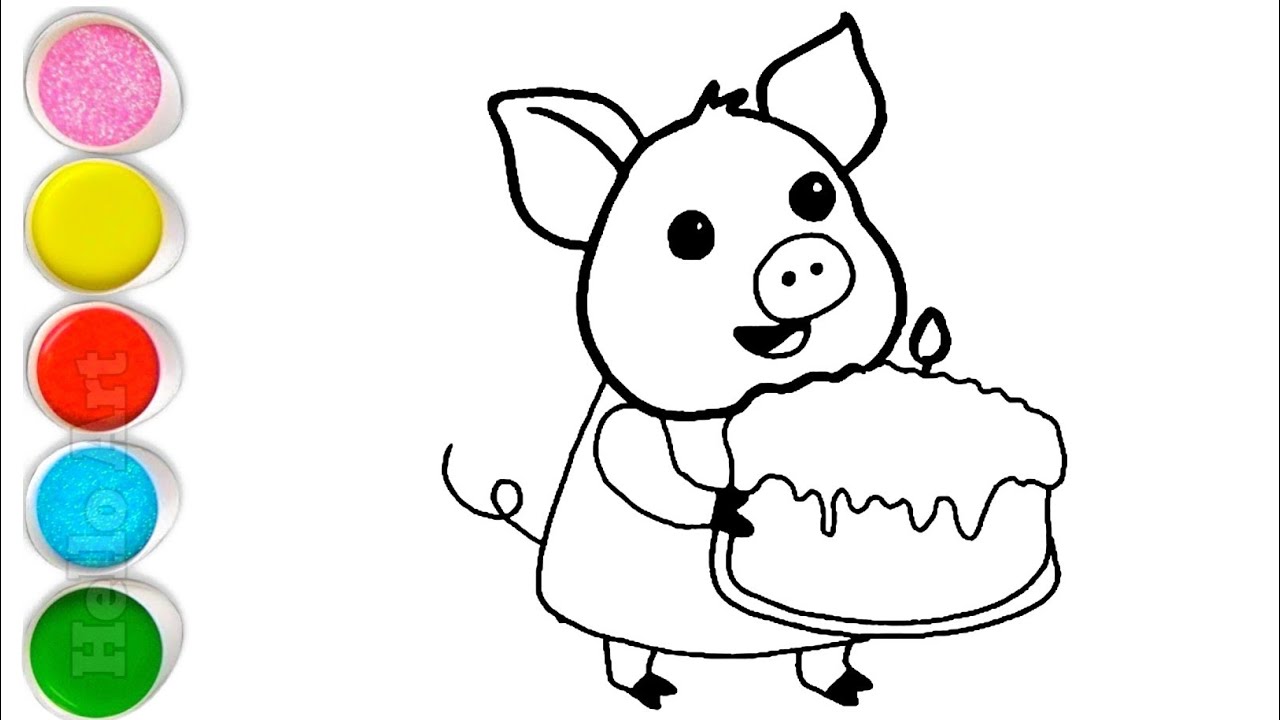 Cute Pippa Pig With Cake Drawing, Painting and Coloring For Kids and ...