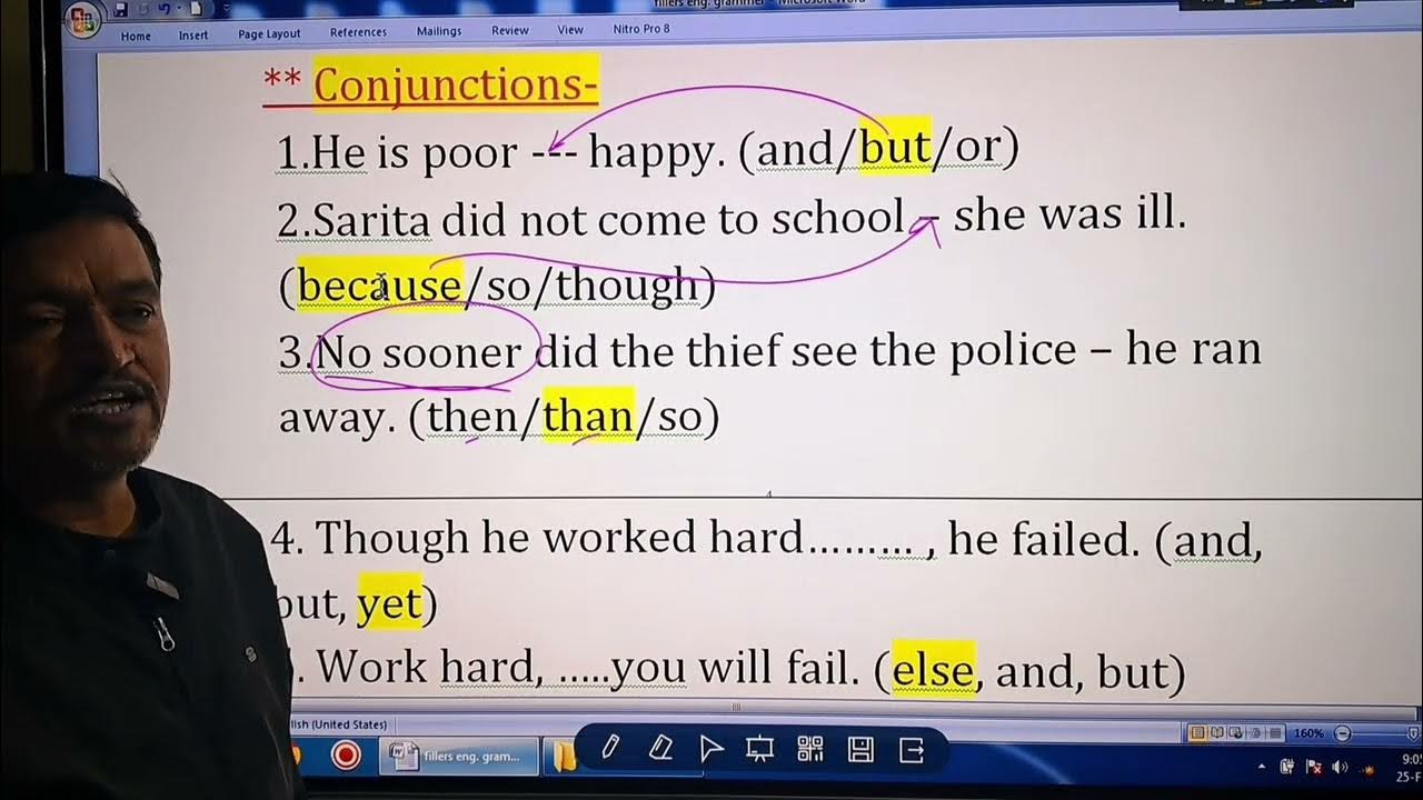 conjunctions with fillers with explanation - YouTube
