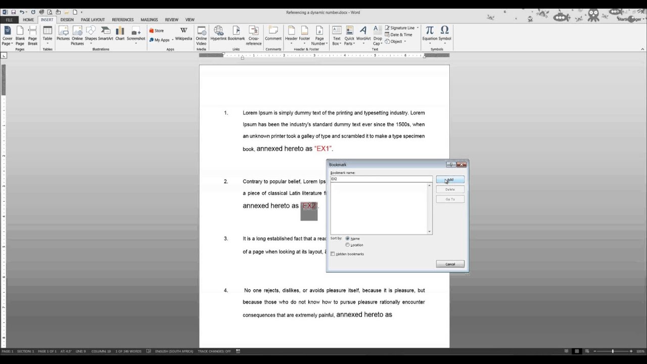 Referencing a dynamic number in Word - YouTube