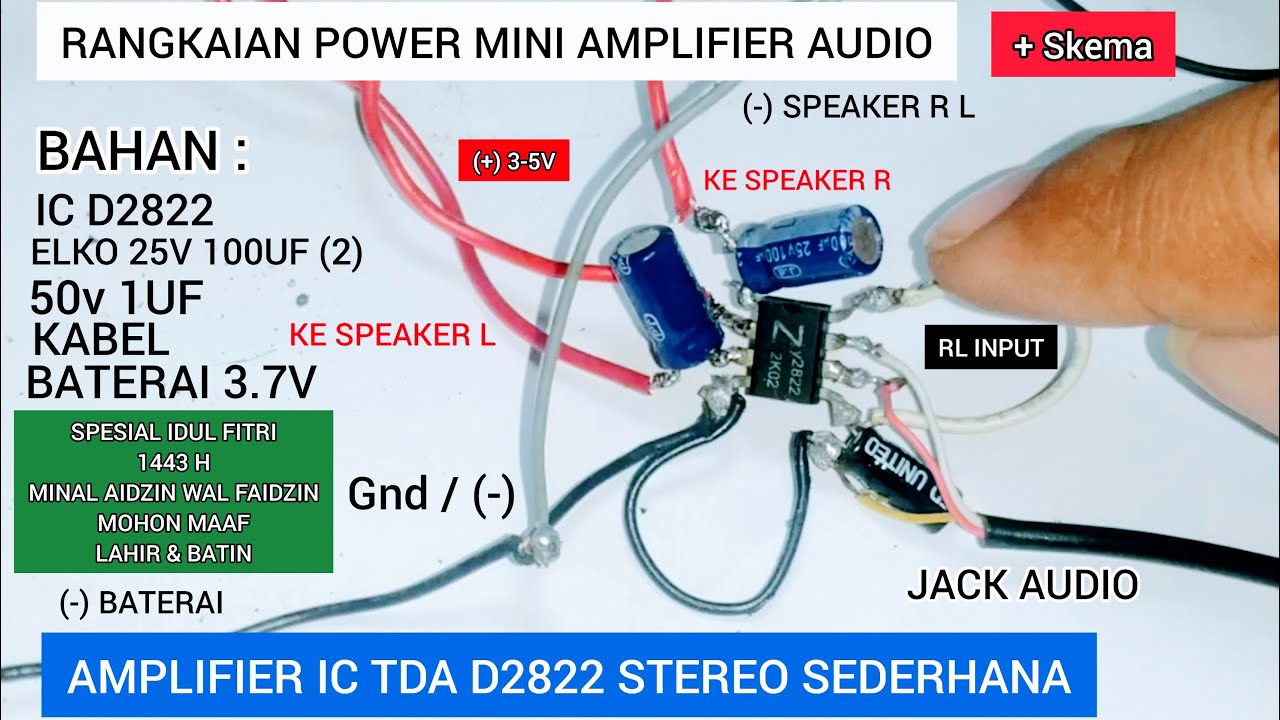 rangkaian power mini amplifier audio IC TDA D2822 stereo sederhana ...