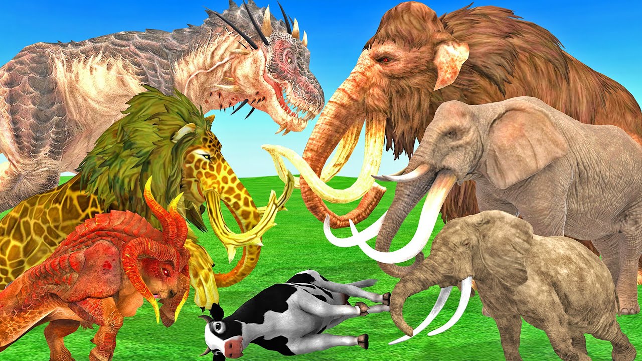 Prehistoric Animals vs Modern Animals Dinosaur Woolly Mammoth Elephant ...