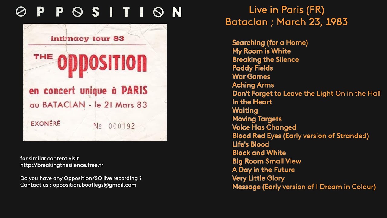 The Opposition, Live in Paris, Bataclan ; March 21, 1983 - YouTube Music