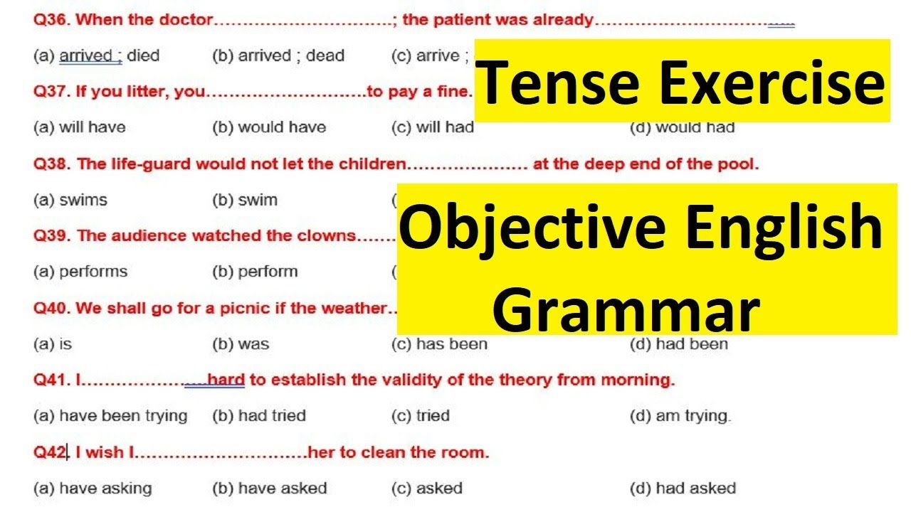 Objective English Grammar | Tense Exercise | Present, Past & Future ...