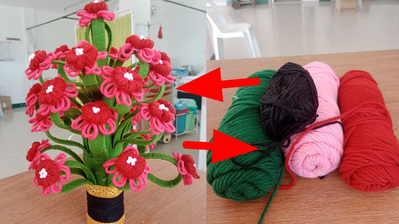 Handmade beautiful flowers made from acrylic yarn/ DIY woolen flower ...