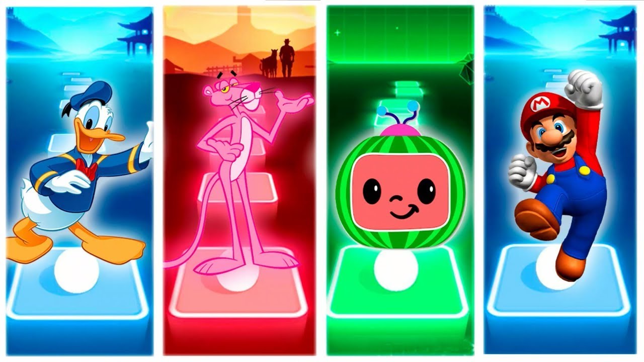 Tiles Hop - Donald Duck Vs Pink Panter VS Cocomelon Vs Mario - YouTube