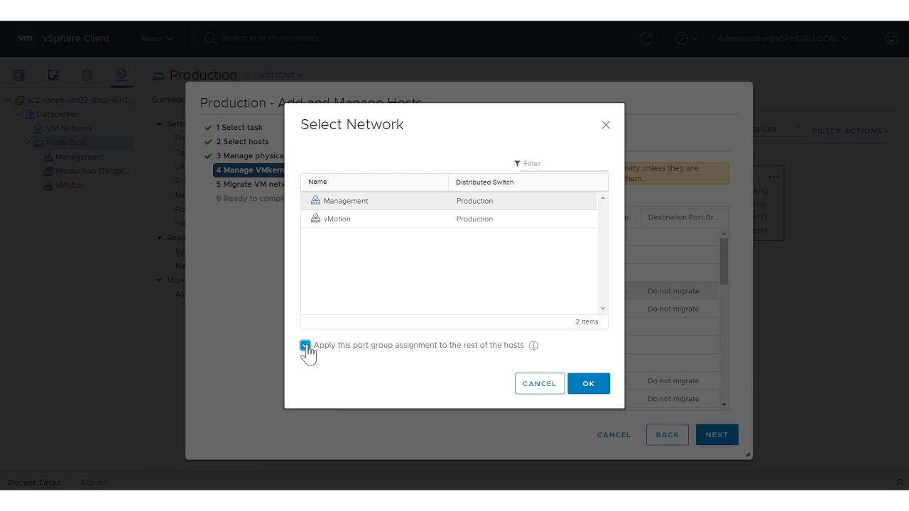 Migrating Networking to a vSphere Distributed Switch in the vSphere ...