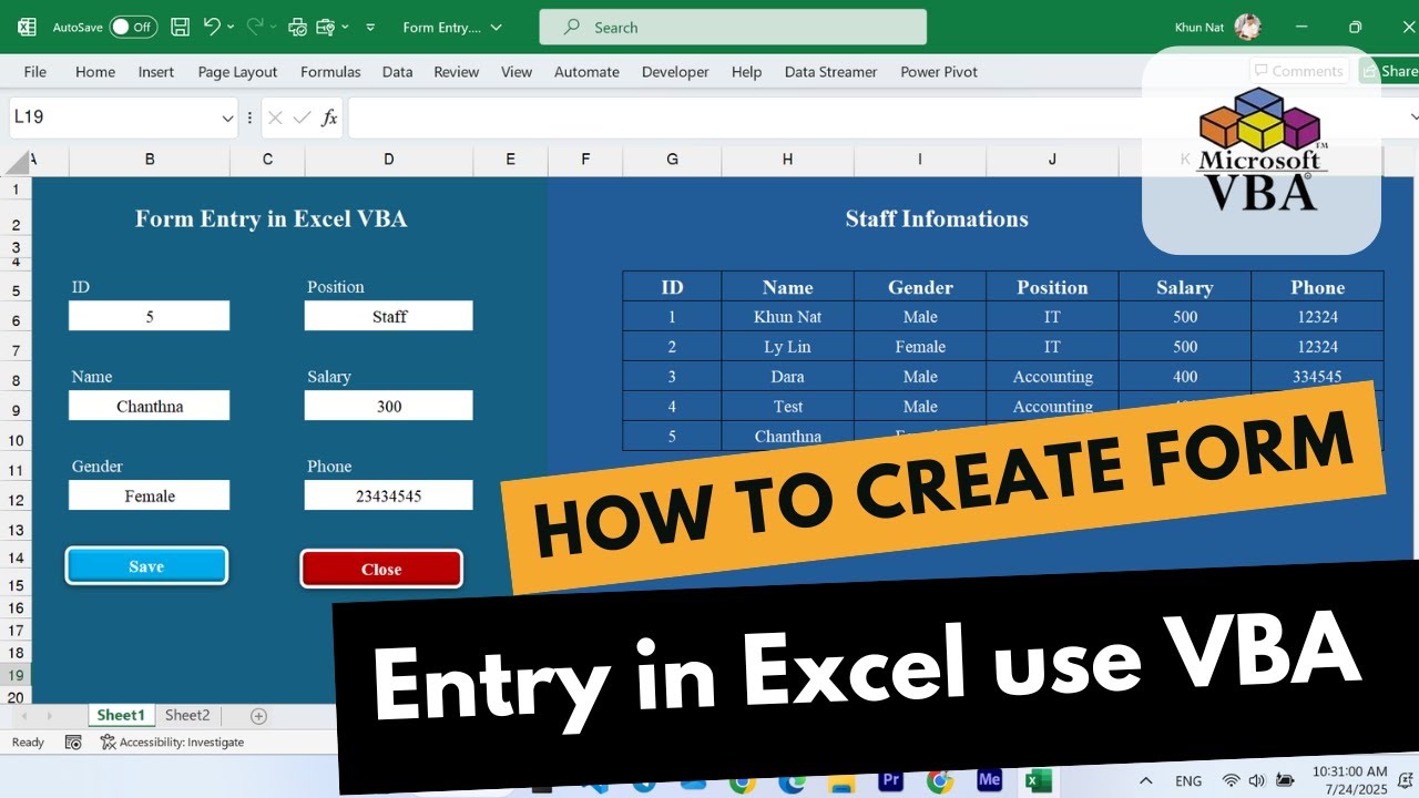 How to Create Form Entry in Excel using VBA Code - YouTube