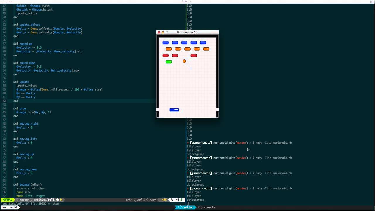 Breakout demo using Ruby/Gosu and Tiled map editor (video speed 2x ...