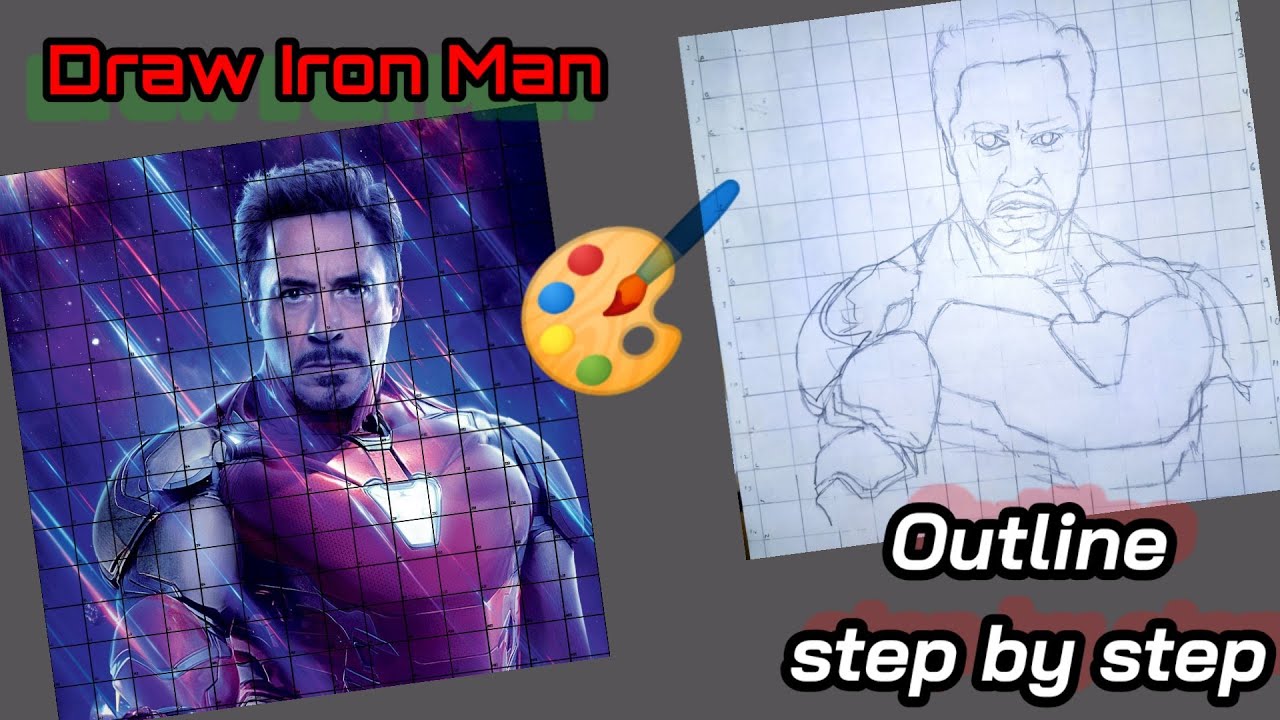 Iron man pencil sketch draw outline step by step / Tony stark portrait ...