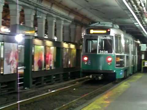 5 MBTA Green Line Trains At Copley - YouTube