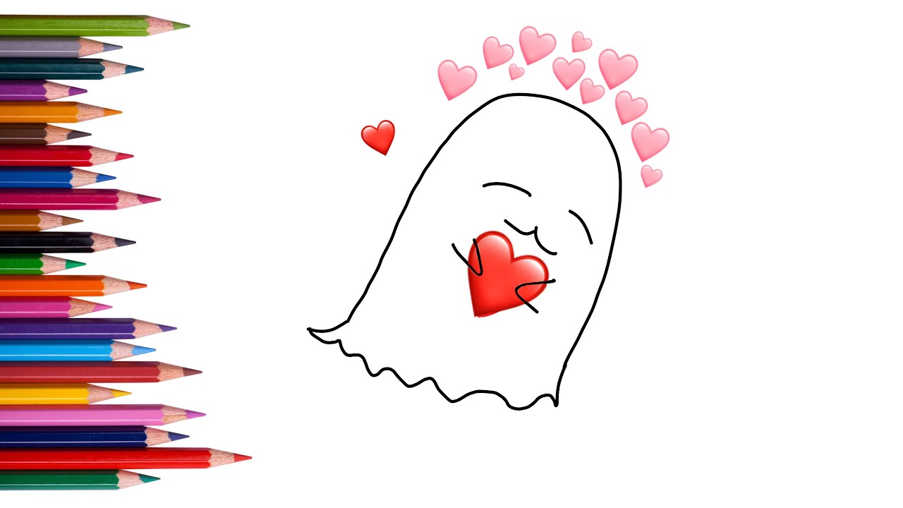 How to draw a cute ghost with a heart Drawing a ghost - YouTube