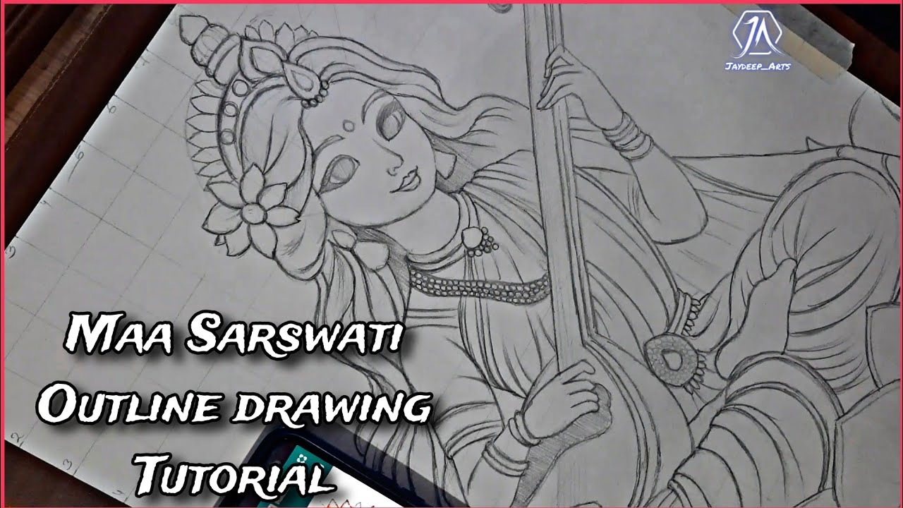 Maa Sarswati outline drawing || Tutorial video || @_jaydeep_arts - YouTube