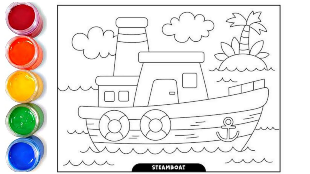 How to draw easy steamboat | easy drawing step by step for kids - YouTube