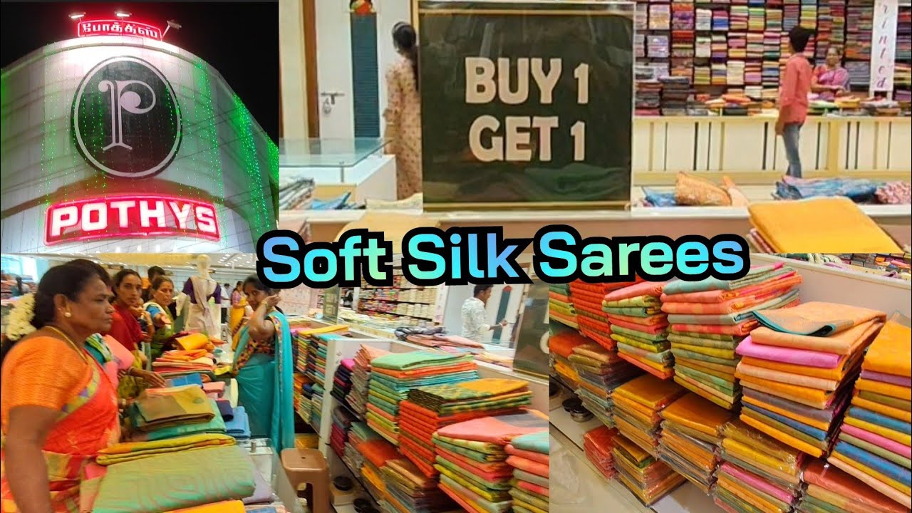 Pothys,CBE...BUY 1 GET 1 COMBO OFFER SAREES..Semi Soft silk sarees ...