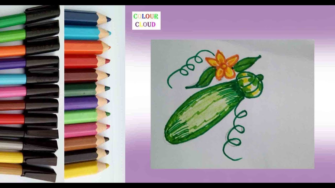how to draw vegetable zucchini ( torai ) - YouTube
