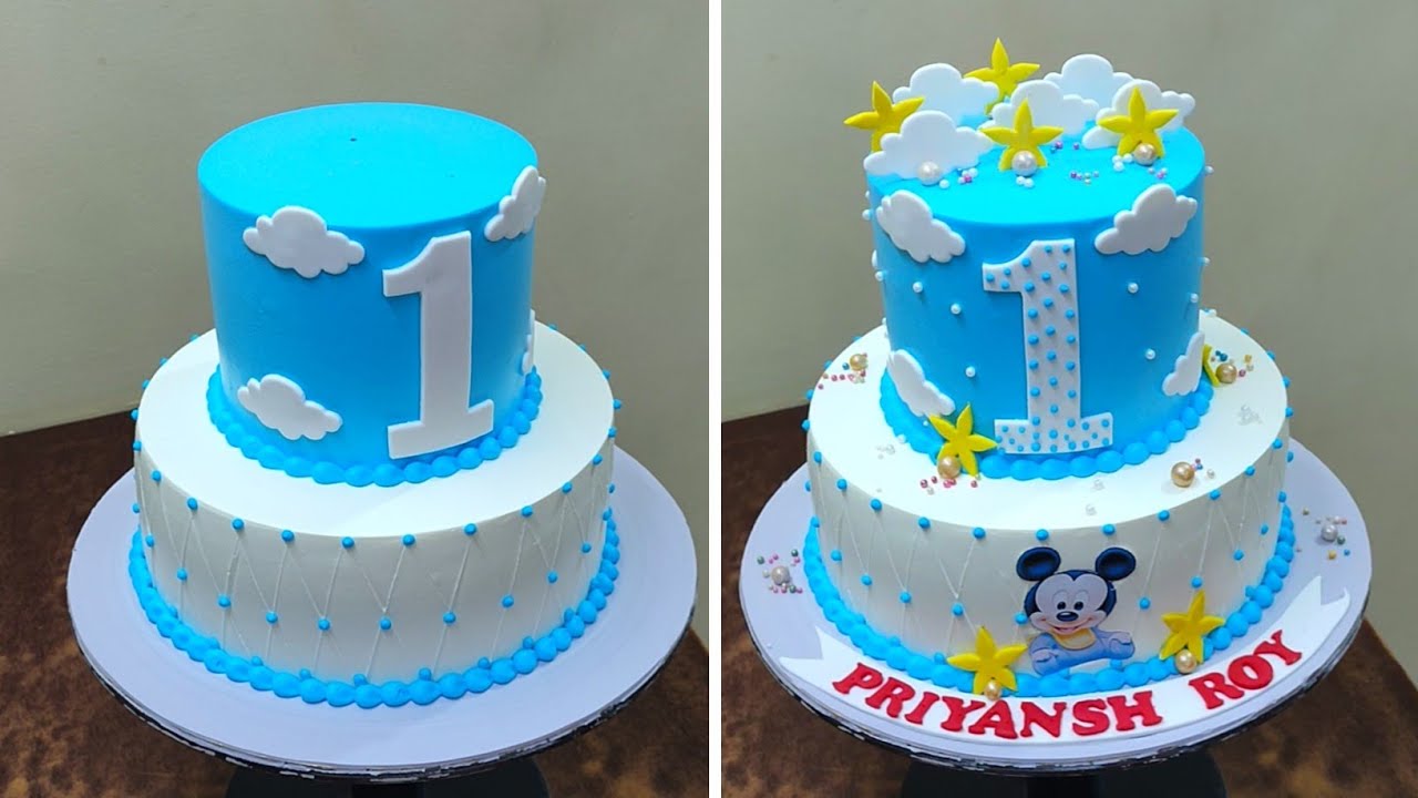 1st Birthday Baby Boy Cake Design | 1st Birthday Step Cake Design ...