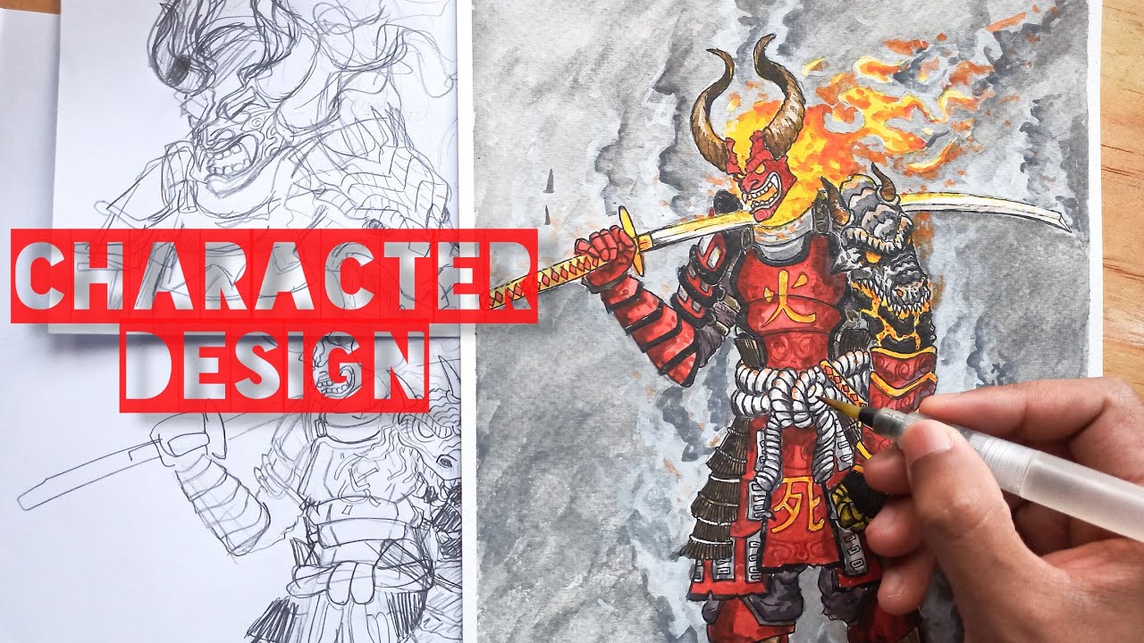 DRAWING AN ORIGINAL CHARACTER - AKUMA SAMURAI using watercolour. - YouTube