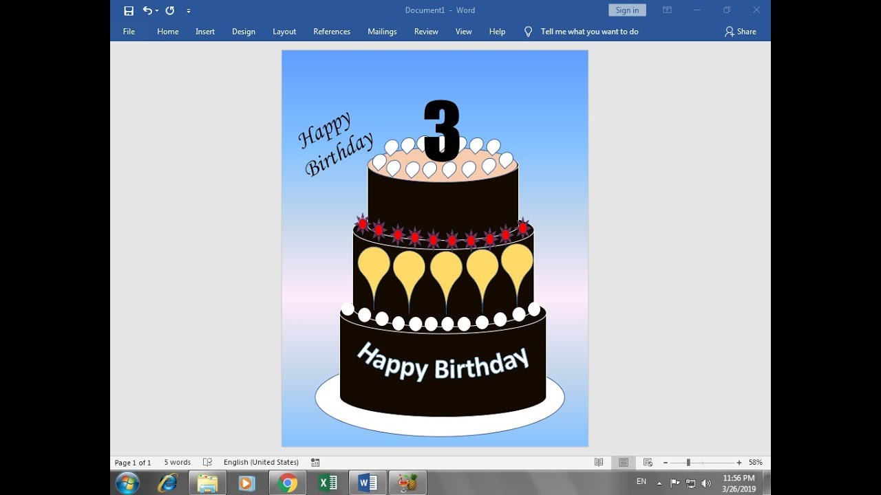 LESSON# 22 How TO Make Birthday Cake Design on Ms word Hindi - YouTube