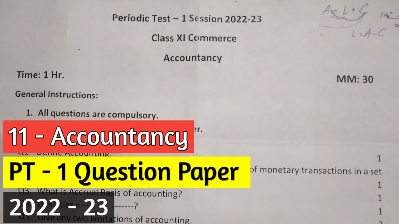 11 - Accountancy PT - 1 Question Paper 2022 - 23 | Bhugra Education ...