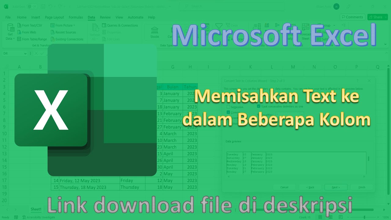 Memisahkan Text ke dalam Beberapa Kolom pada Microsoft Excel - YouTube