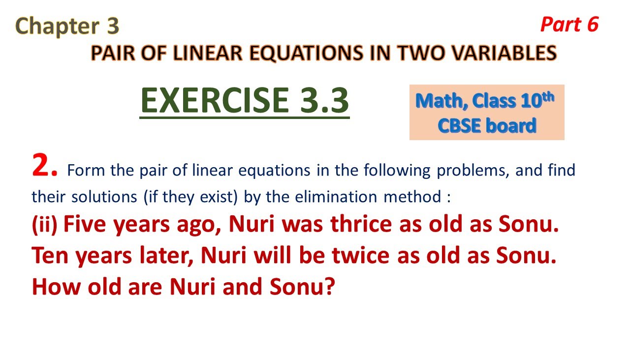 ex,3.3,q2(ii) chapter 3, pair of linear equation in two variables, class 10, math, part 6 - YouTube