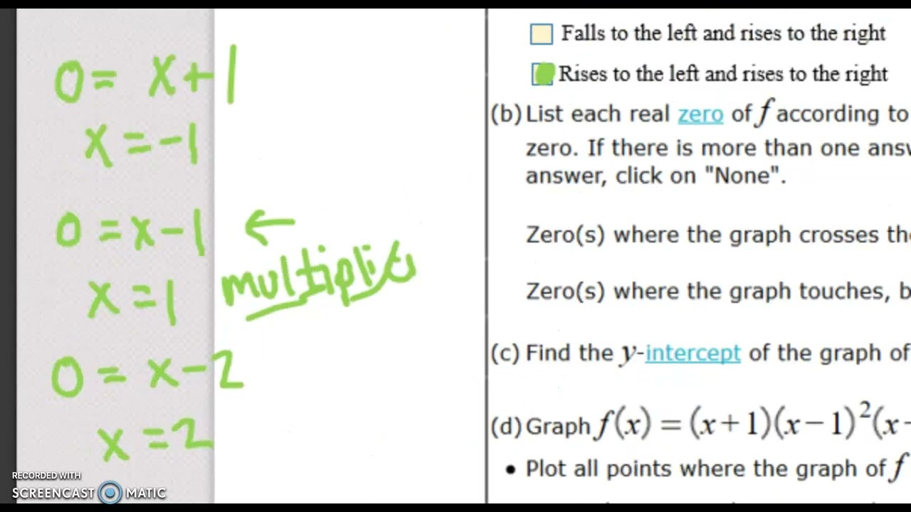 Determining End Behavior And Intercepts To Graph A Polynomial Function Youtube