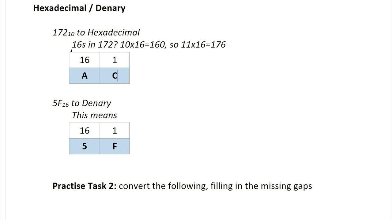 GCSE Y10 Review task: Denary Hexadecimal Conversion - YouTube