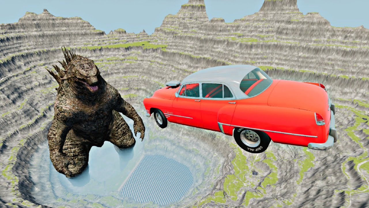 Car Jumping into Godzilla's base 😱 | Cars Vs Leap of Death Jumps 😱 ...