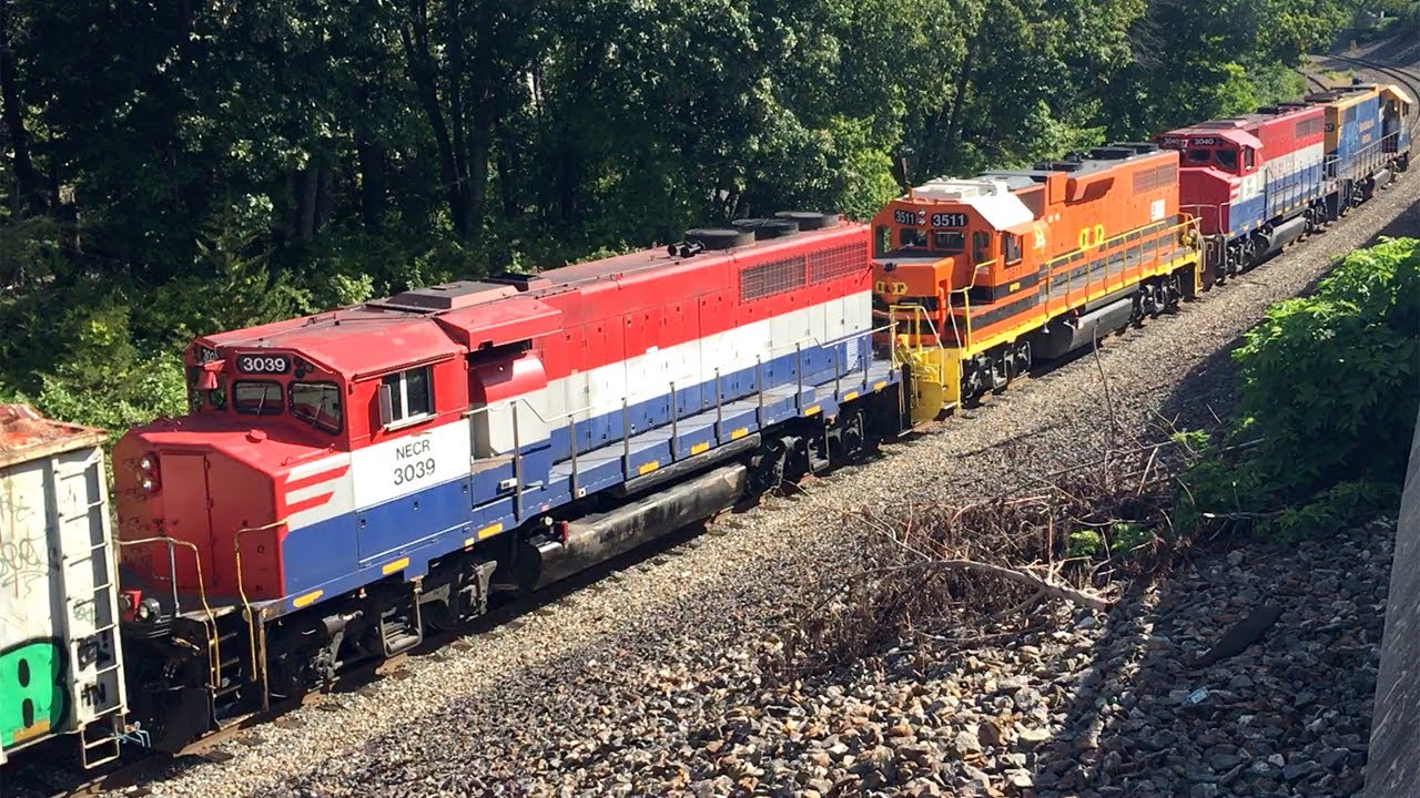 NECR Colorful Consist, Utility Poles and a CNW Cylindrical Hopper - YouTube