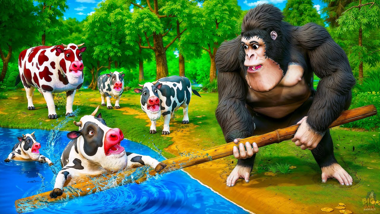 Heroic Gorilla Saves Cow Calf from River! Epic Big Jaw Animals Rescue ...