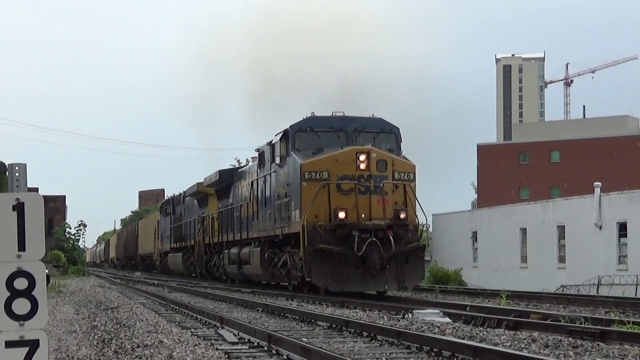 CSX 576 and 442 Lead a Grain Train in the Rain on 7/3/17 - YouTube