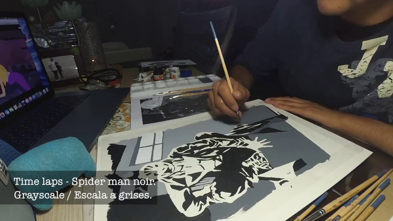 Spider Man Noir / Escala a grises con acrilico / Grayscale with acrylic ...