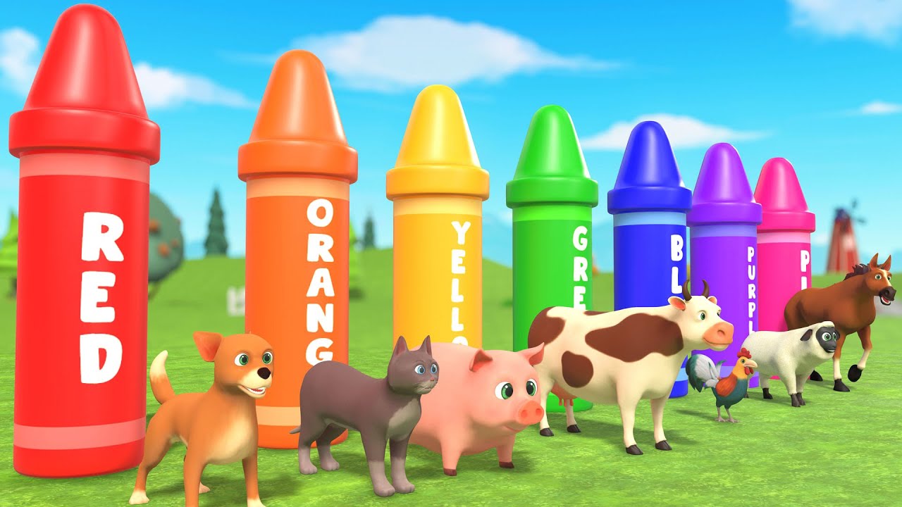 Baby Learn Colors with Crayons - Farm Animal Names and Sounds ...