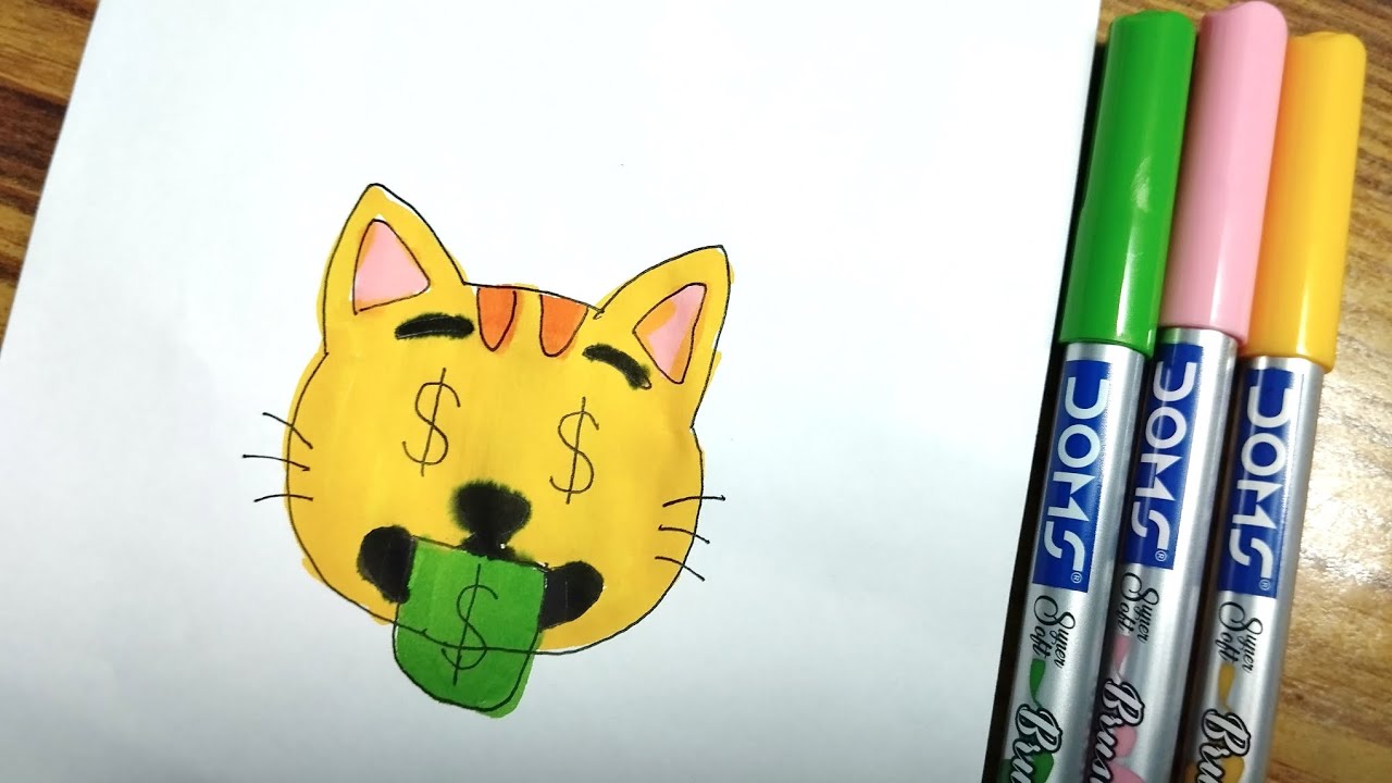 Money cat 🤑😺 New emoji design for beginners 🖌️ Brush Pen tutorial ...